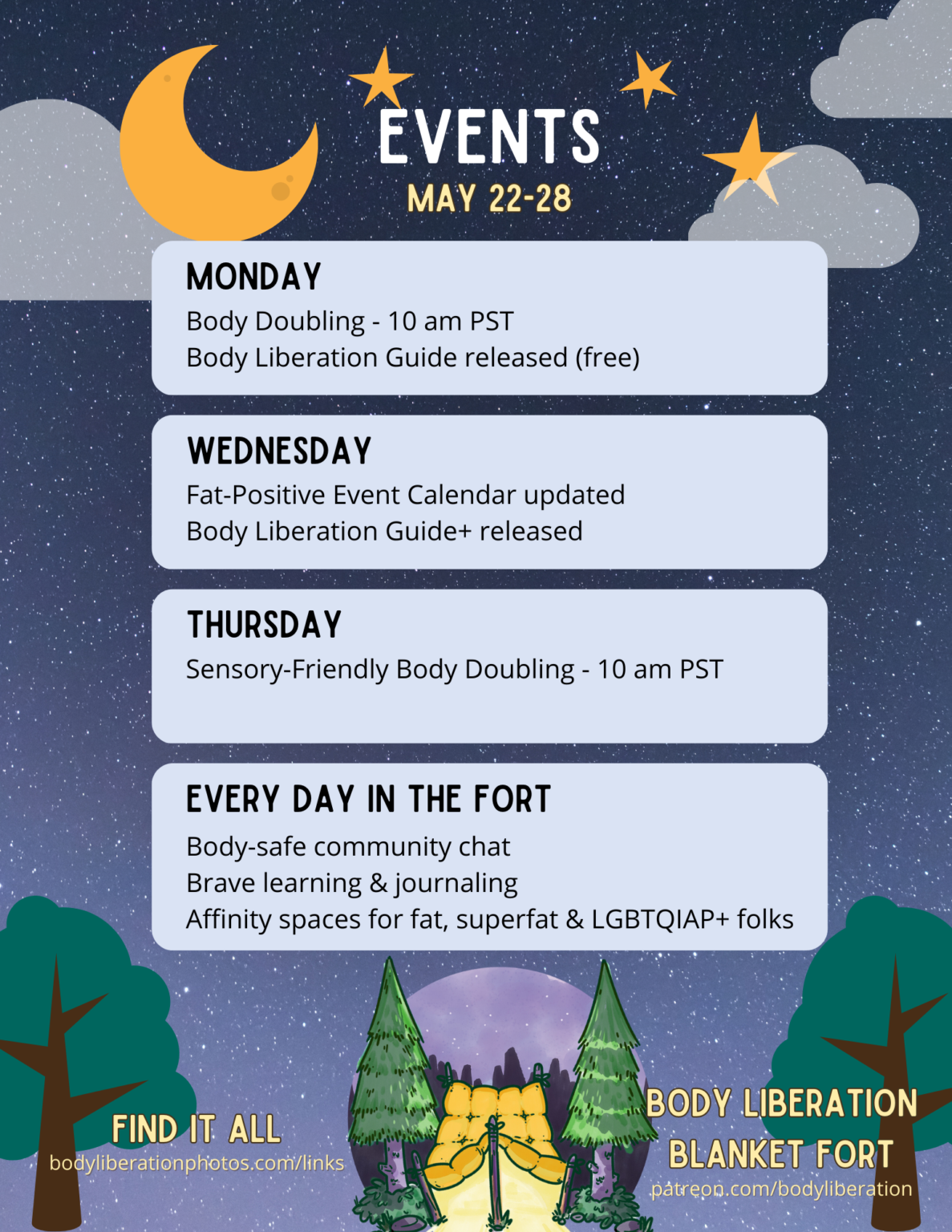 Next week's schedule in the Body Liberation Blanket Fort - Body ...